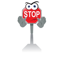 Funny boy standing near stop road sign Royalty Free Vector