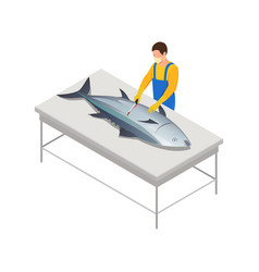 Fish processing isometric infographics scheme Vector Image
