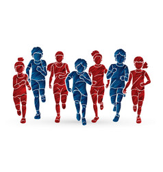 Group children running together cartoon graphic Vector Image