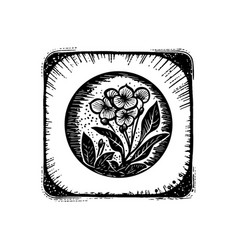 Nordic linocut floral in rustic frame motif Vector Image
