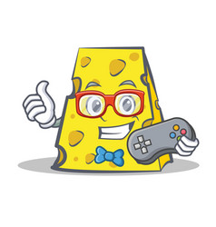 Gamer cheese character cartoon style Royalty Free Vector