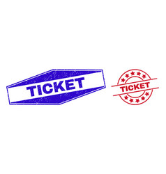 Ticket textured watermarks in round and hexagon Vector Image