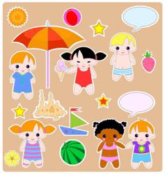 Set summer scenes with children vacation Vector Image