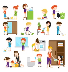 Little boy sweeping floor with broom Royalty Free Vector