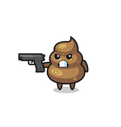 Cute poop character shoot with a gun Royalty Free Vector