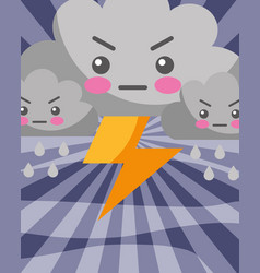 Blue cloud lightning raindrops cartoon image Vector Image