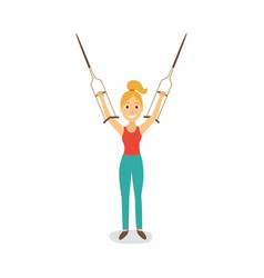 Flat woman raising up crutches Royalty Free Vector Image