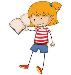 Cute girl reading book doodle cartoon character Vector Image