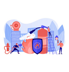 Cartoon firefighter extinguishes a fire Royalty Free Vector