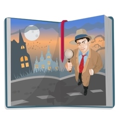 Open book with boy and fairy landscape Royalty Free Vector