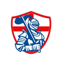 Knight riding horse shield lance flag drawing Vector Image