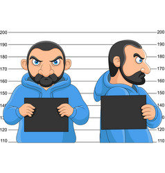 Arrested man posing for mugshot holding a signboar