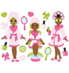 Cute spa set elements with beautiful girls Vector Image