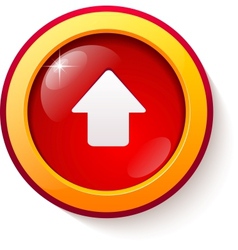 Red button with chrome frame round glass shiny 3d Vector Image