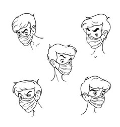 Cartoon style angry man in a face mask is sitting Vector Image