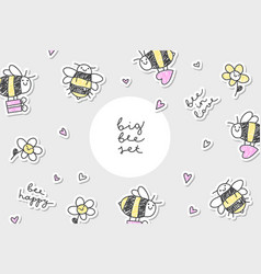 Happy bees with red flower Royalty Free Vector Image