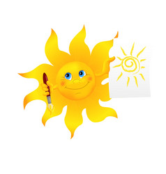 Funny cartoon sun painted picture Royalty Free Vector Image