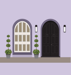 House door front with doorstep and steps window Vector Image