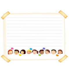 Line paper template with happy kids Royalty Free Vector