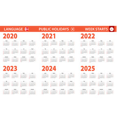 2020-2025 year calendar in danish language week Vector Image