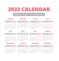 Simple 2022 year calendar Royalty Free Vector Image