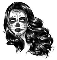 Day dead girl black and white Royalty Free Vector Image