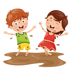 Of kids playing in mud Royalty Free Vector Image