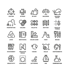 Creative design process linear icons Royalty Free Vector